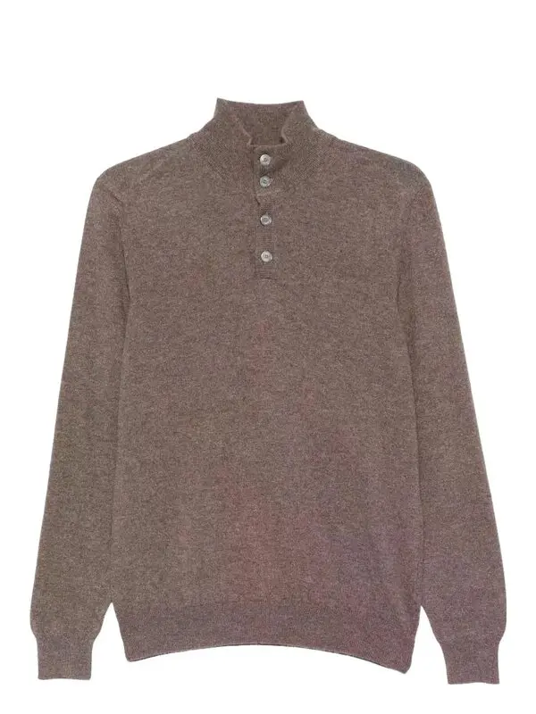 Fedeli Button-fastening Long-sleeve Polo Shirt - Brown