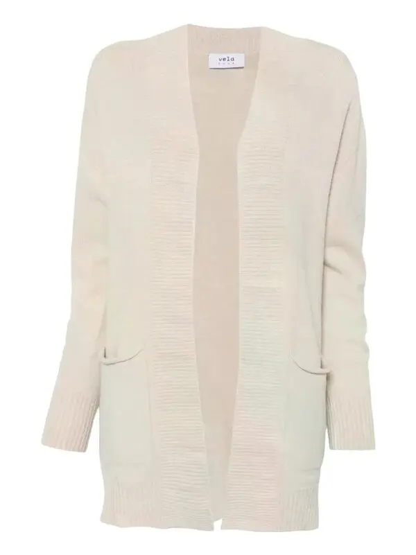 VELA SHOP Ribbed-trim Open-front Cardigan - Neutrals
