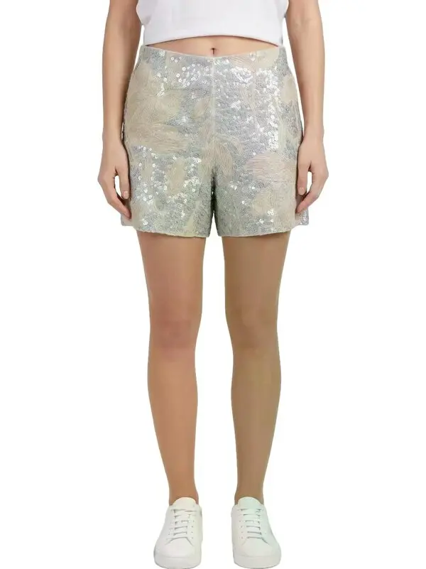 Brunello Cucinelli Sequin-embellished Floral-embroidered Shorts - Silver