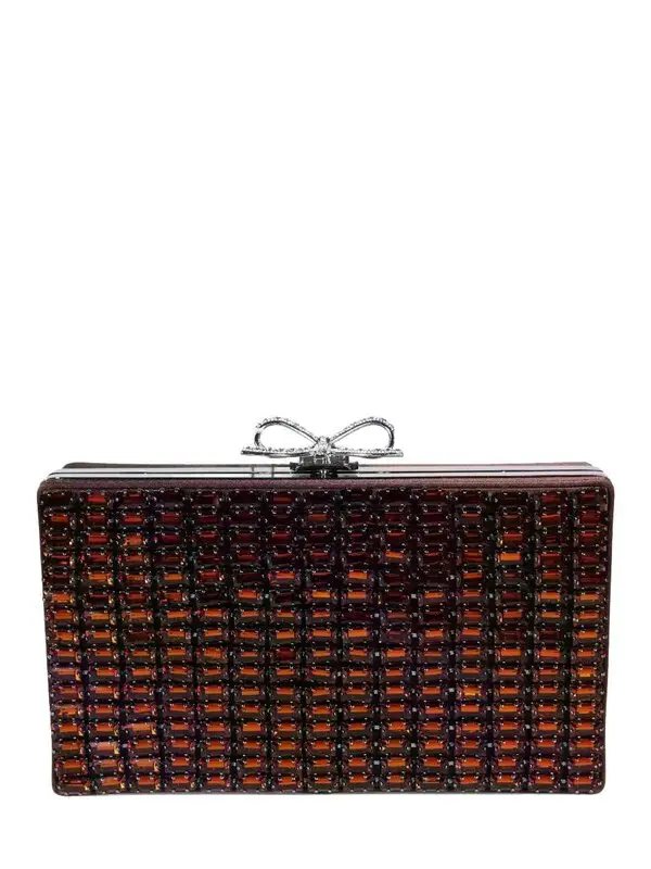 SELF-PORTRAIT Crystal-embellished Bow-clasp Chainmail Clutch Bag - Brown