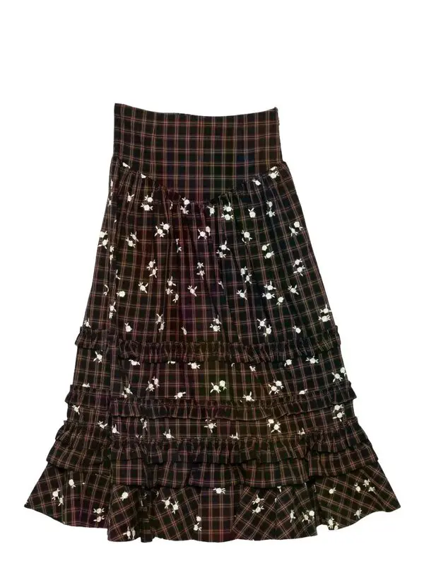 GANNI Check-pattern Ruffled Midi Skirt - Brown