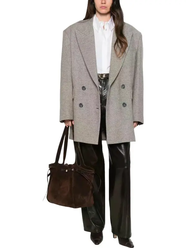 Erika Cavallini Double-breasted Herringbone-pattern Coat - Grey