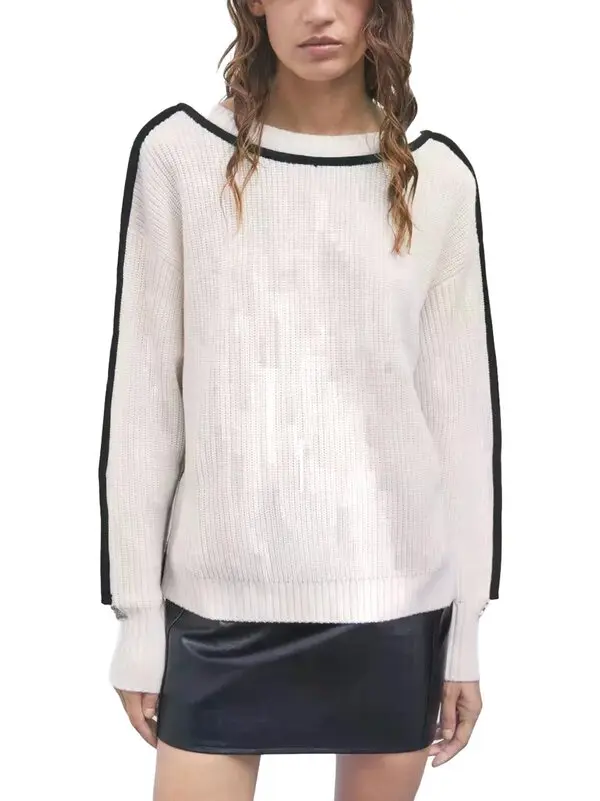 Patrizia Pepe Contrast-trim Zip-detail Sweatshirt - Neutrals