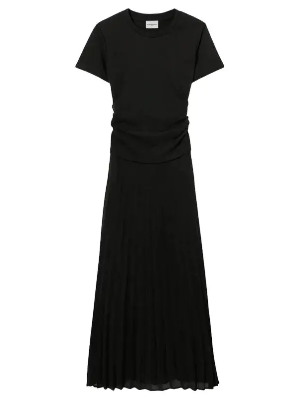 Claudie Pierlot Pleated Bi-material Midi Dress - Black
