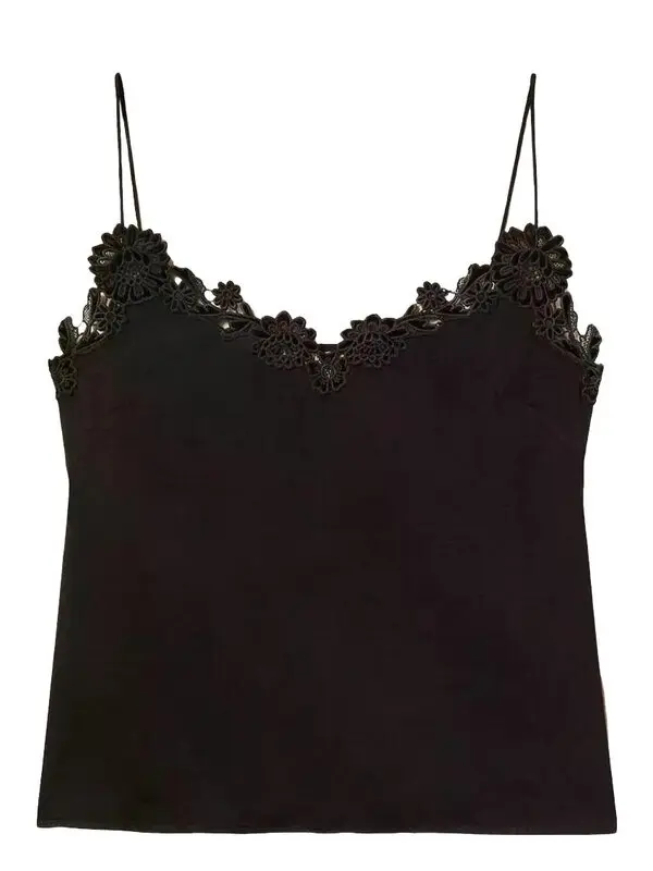 TWINSET Embroidered Satin Top - Black