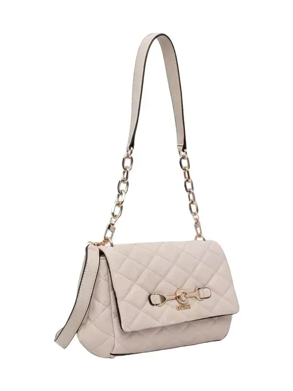 Guess Frances Quilted Logo-plaque Shoulder Bag - Neutrals