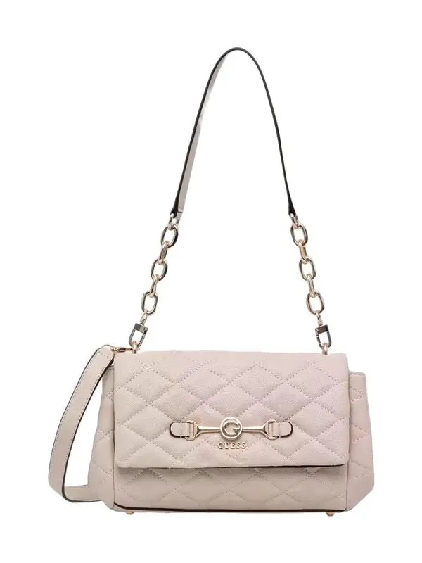 Guess Frances Quilted Logo-plaque Shoulder Bag - Neutrals