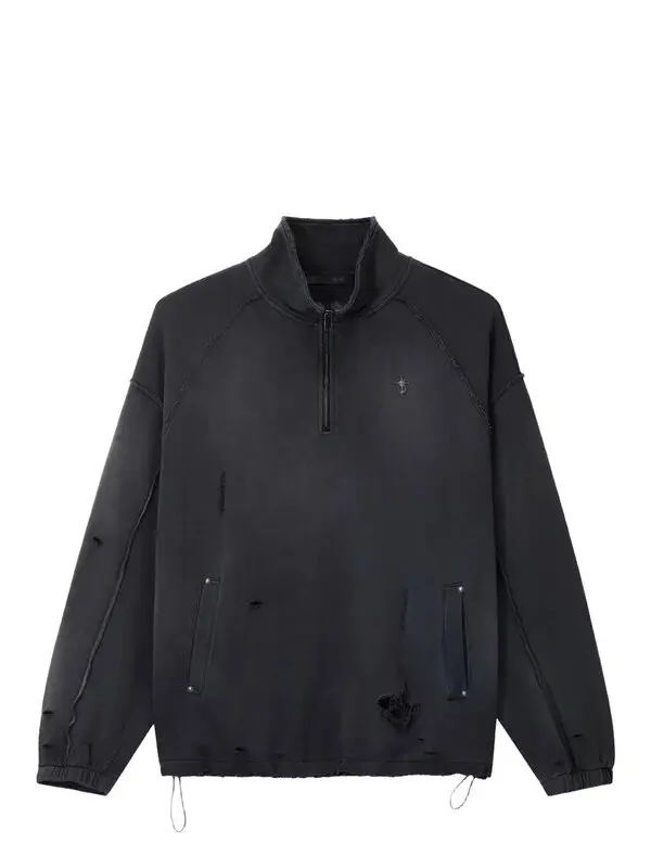 FIVE CM Distressed Quarter-zip Sweater - Black