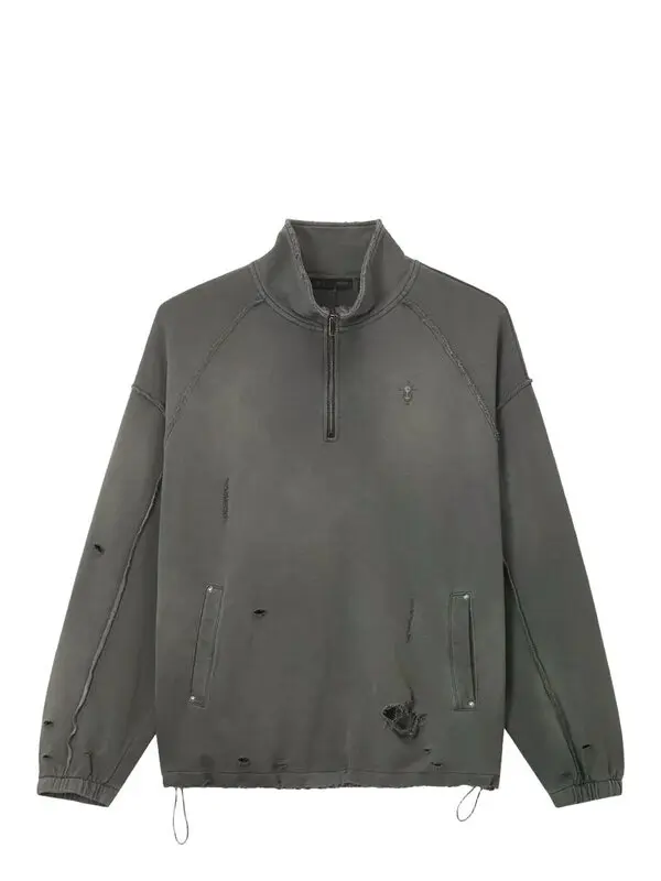 FIVE CM Distressed Quarter-zip Sweater - Grey