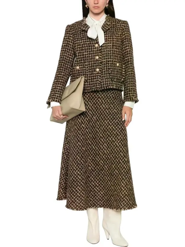 ANDIATA Frayed-edge Tweed Jacket - Brown
