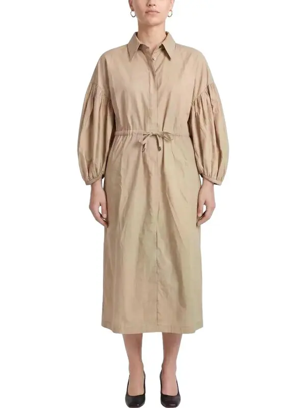 Brunello Cucinelli Midi Gathered-sleeve Shirt Dress - Neutrals