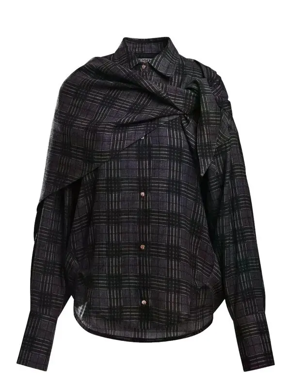 Essentiel Antwerp Kiss Checked Scarf-detail Shirt - Grey