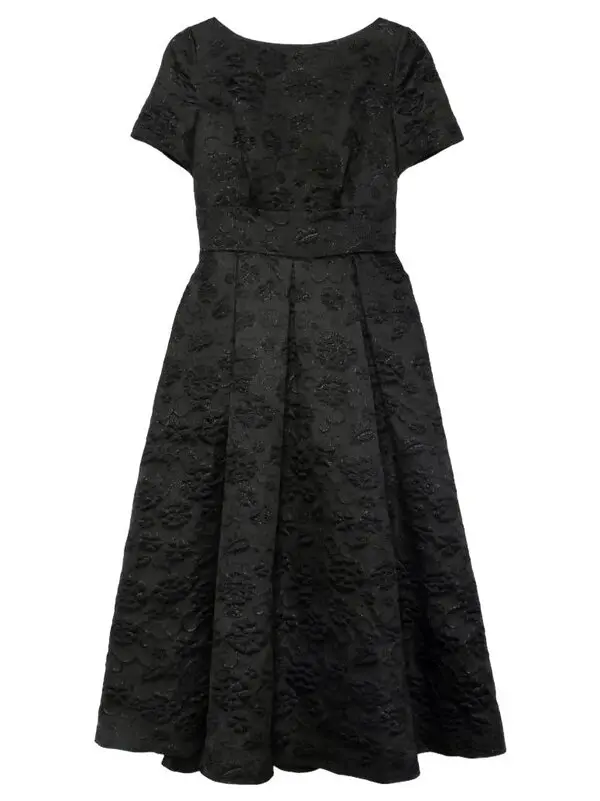 Elie Saab Floral-jacquard Pleated Midi Dress - Black
