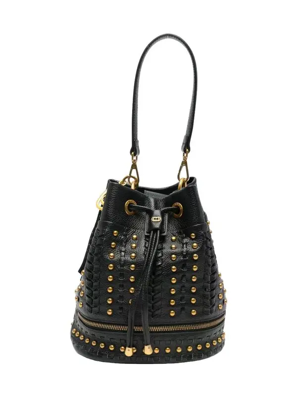 LA CARRIE Stud-embellished Leather Bucket Bag - Black