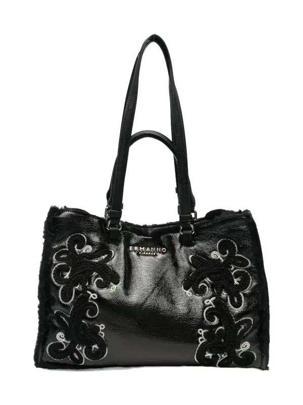 ERMANNO FIRENZE Embroidered Leather Tote Bag - Black