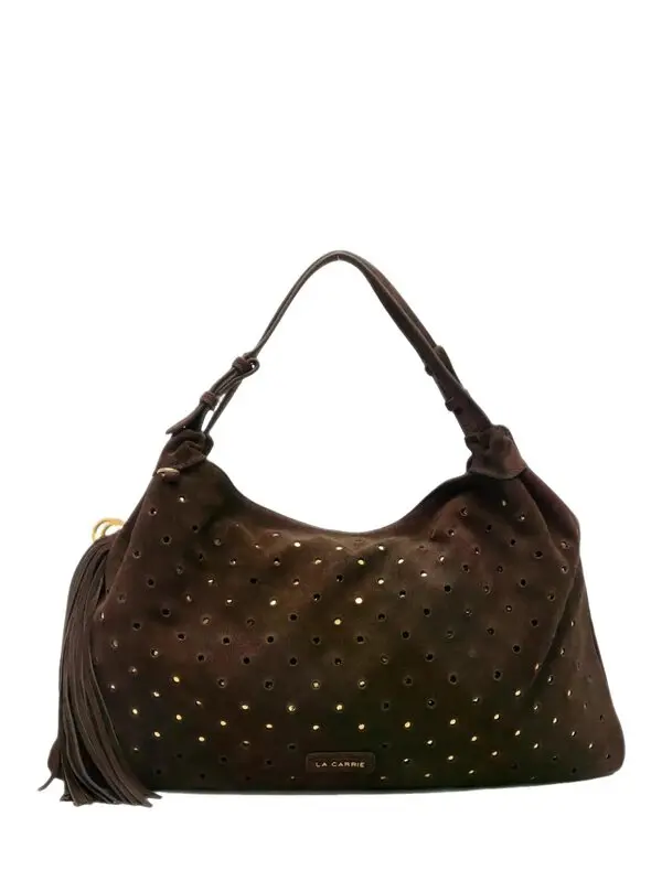 LA CARRIE Metropolis Stud-embellished Perforated Shoulder Bag - Brown