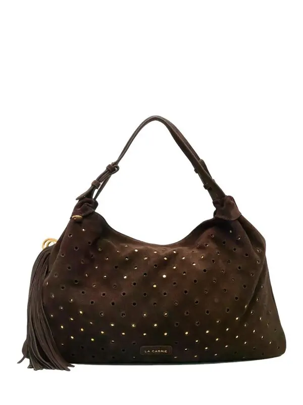 LA CARRIE Metropolis Stud-embellished Perforated Shoulder Bag - Brown