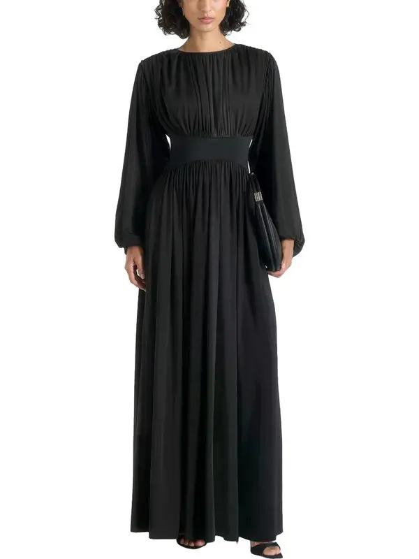 Manière De Voir Ivana Cinched Waist Maxi Dress With Detachable Sleeves - Black