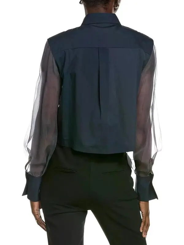 Brunello Cucinelli Sheer-sleeve Cropped Shirt - Blue