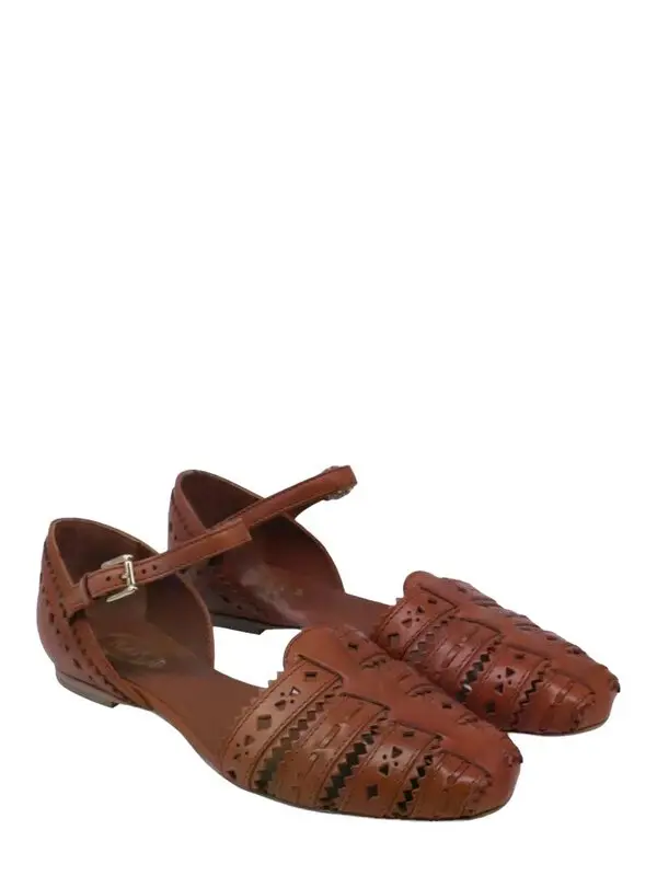 TOD'S Laser-cut Ankle-strap Ballet Flats - Brown