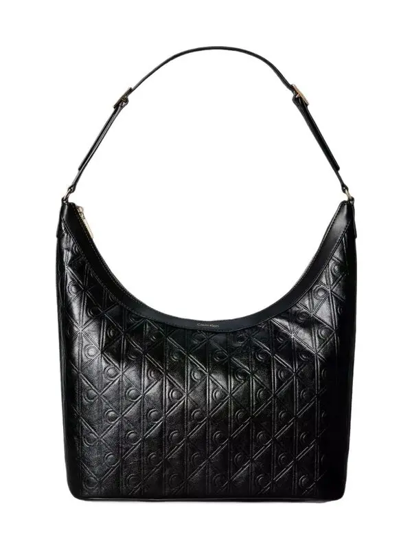 Calvin Klein Monogram-embossed Hobo Shoulder Bag - Black