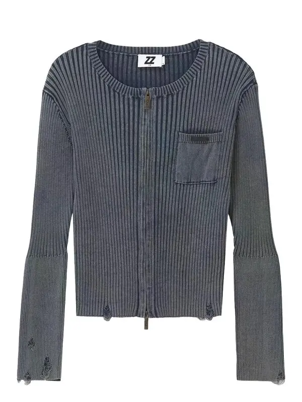 Izzue Distressed Ribbed-knit Cardigan - Grey