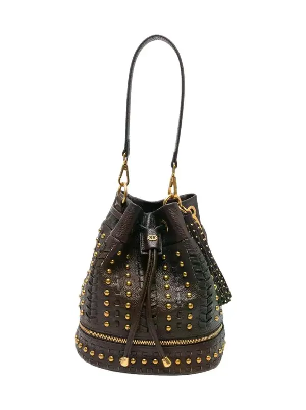 LA CARRIE Studded Leather Bucket Bag - Brown