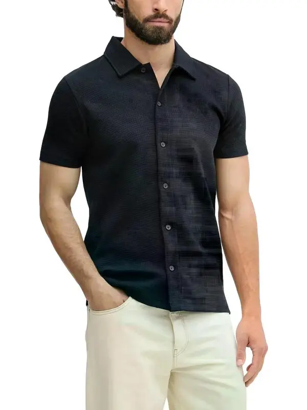 Lindbergh Waffle-knit Short-sleeve Shirt - Midnight Navy