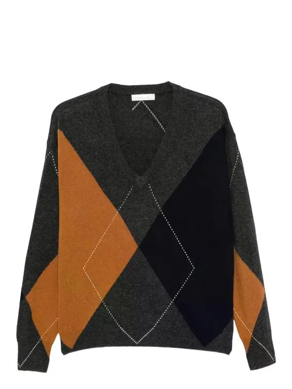 JCSOPHIE Philippa Argyle-pattern V-neck Sweater - Grey
