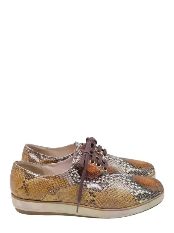 Miu Miu Snakeskin-embossed Lace-up Oxford Shoes - Brown