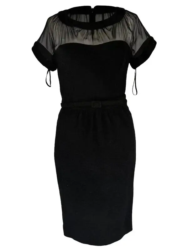 Oscar De La Renta 2010-2020s Belted Sheer-panel Midi Dress - Black