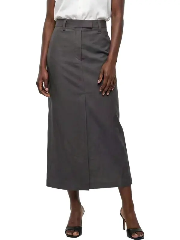Brunello Cucinelli Midi High-waisted Front-slit Skirt - Grey