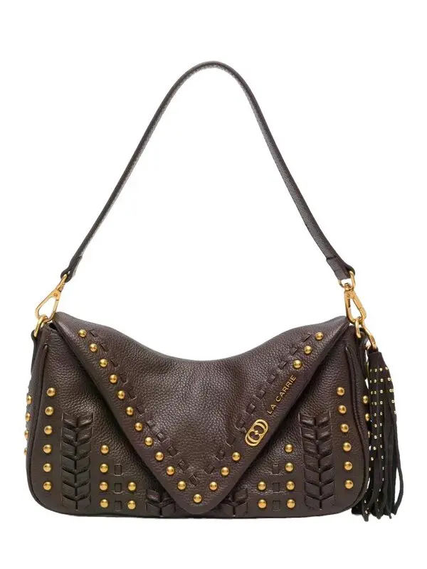LA CARRIE Eclipse Stud-embellished Whipstitch Shoulder Bag - Brown