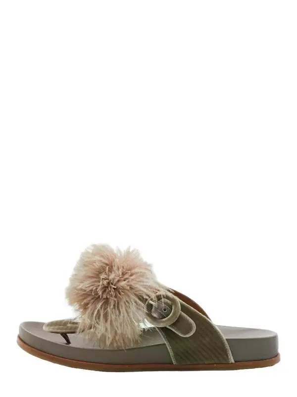 AQUAZZURA Pom Pom Velvet Sandals - Neutrals