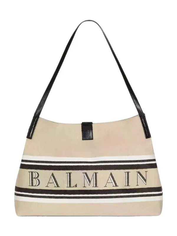 Balmain Logo-embroidered Striped Tote Bag - Neutrals
