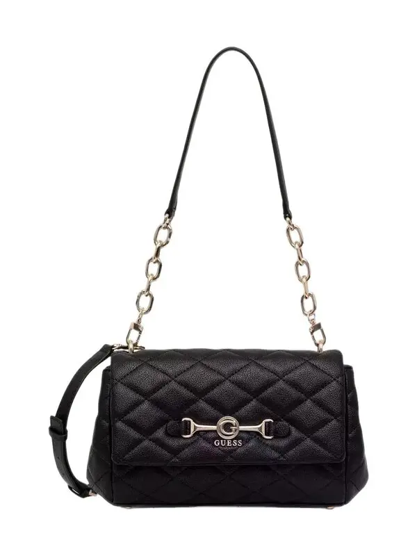 Guess Frances Quilted Logo-plaque Shoulder Bag - Black