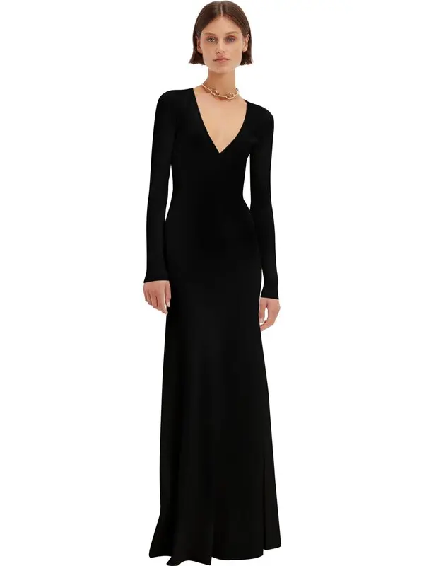 Victoria Beckham Deep V Knitted Gown - Black