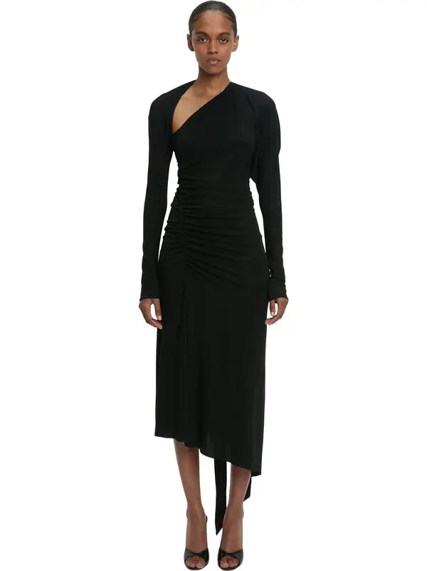 Victoria Beckham Slash-neck Ruched Midi Dress - Black
