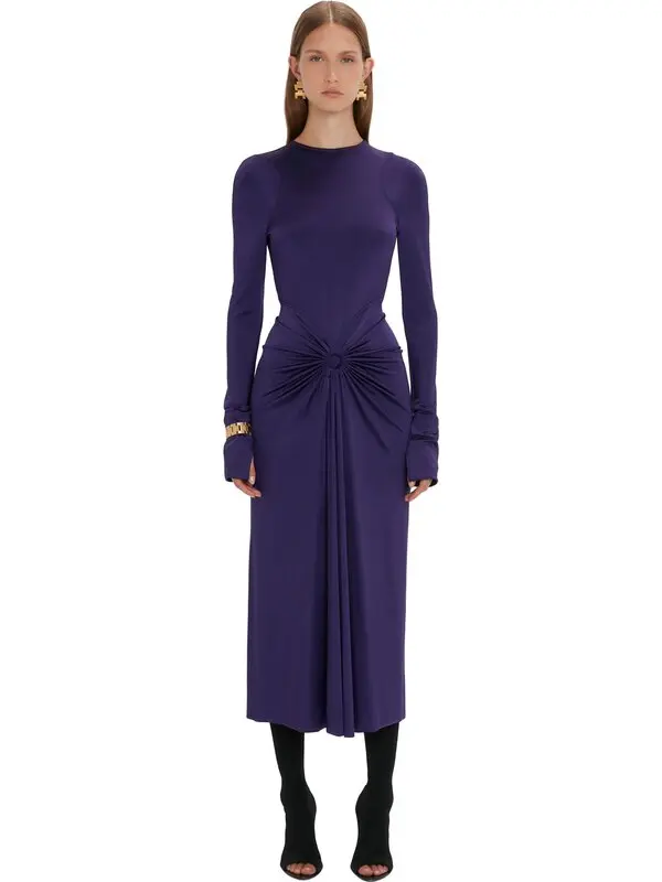 Victoria Beckham Long Sleeve Gathered Midi Dress - Ultraviolet