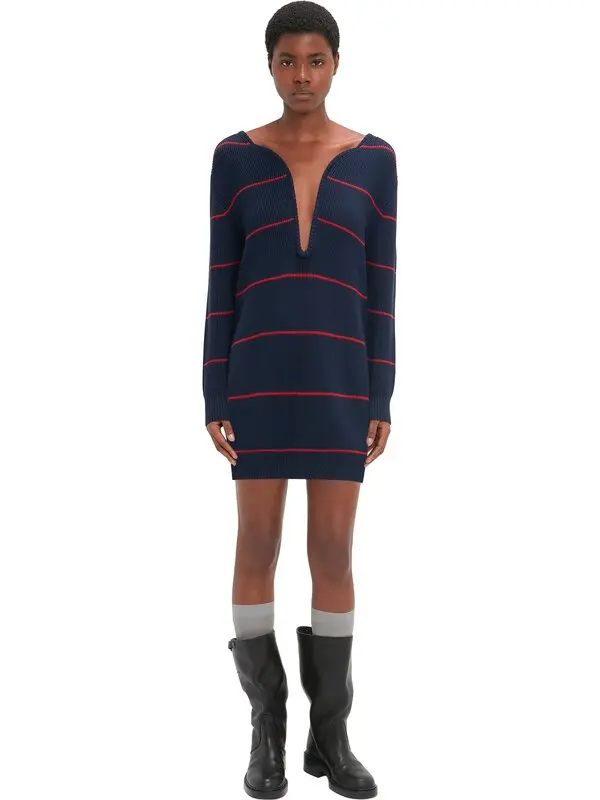 Victoria Beckham Frame Detail Jumper Dress - Navy-red