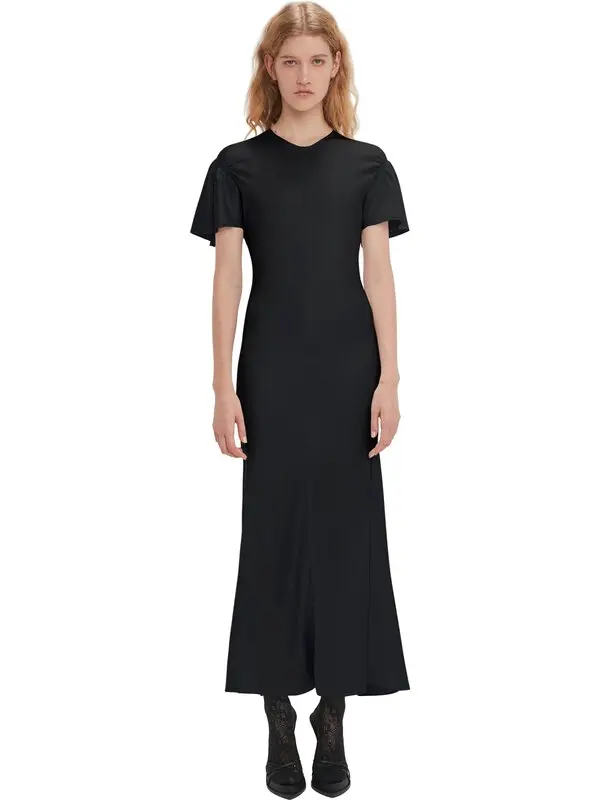 Victoria Beckham Gathered Sleeve Midi Dress - Black