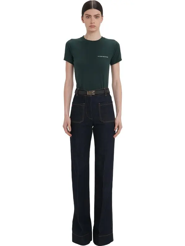 Victoria Beckham Shrunken Logo Tee - Seaweed