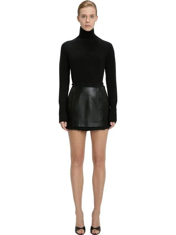 Victoria Beckham Ruched Leather Mini Skirt - Black