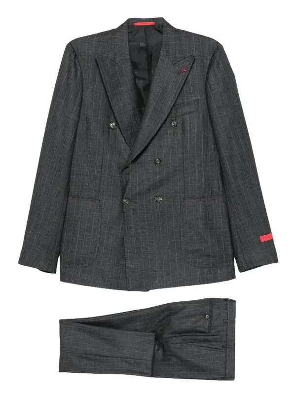 Isaia Grey Suits Double Breasted Suits - Gray