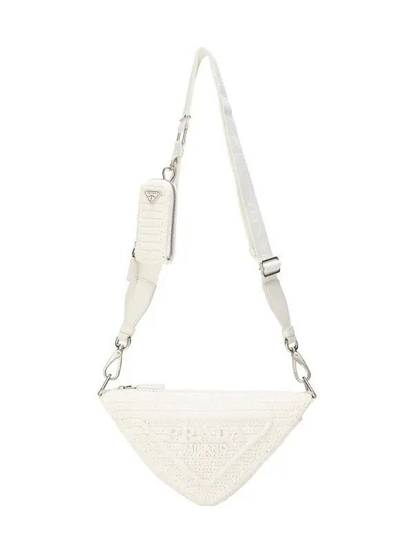 Prada Raffia Triangle Shoulder Bag - White