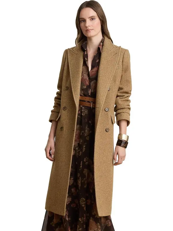 Ralph Lauren Double-breasted Herringbone Coat - Brown/tan Multi