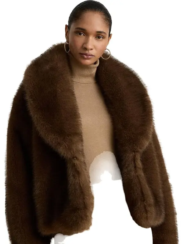 Ralph Lauren Faux-fur Shawl-collar Coat - Dark Camel