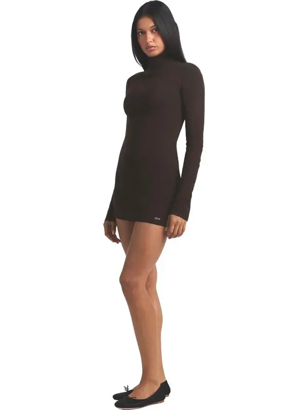SKIMS Mock Neck Mini Dress | Deep Neutral | | Essential Knit - Espresso