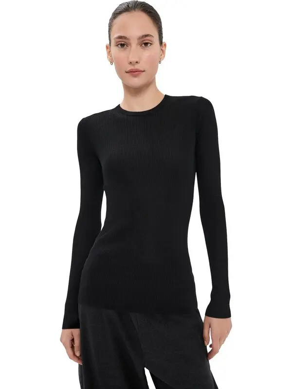 Tibi Feather Weight Ribbed Cutout Tee - Black
