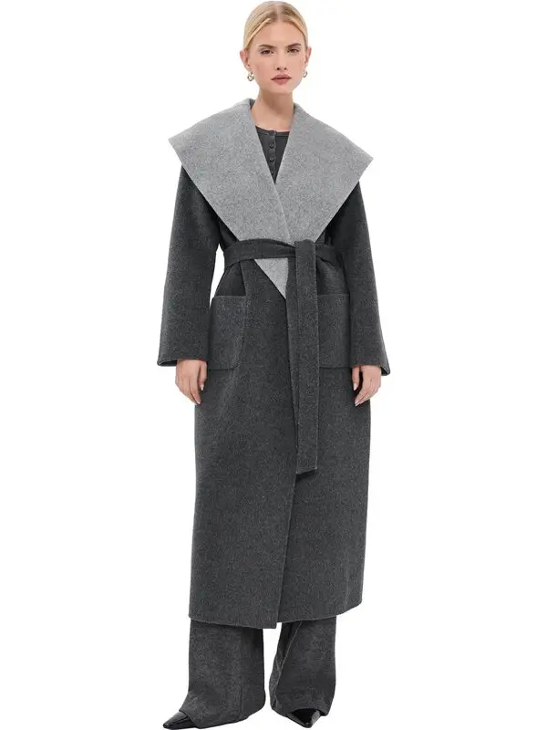 Simkhai Allura Reversible Belted Double-faced Wool Coat - Charcoal Multi